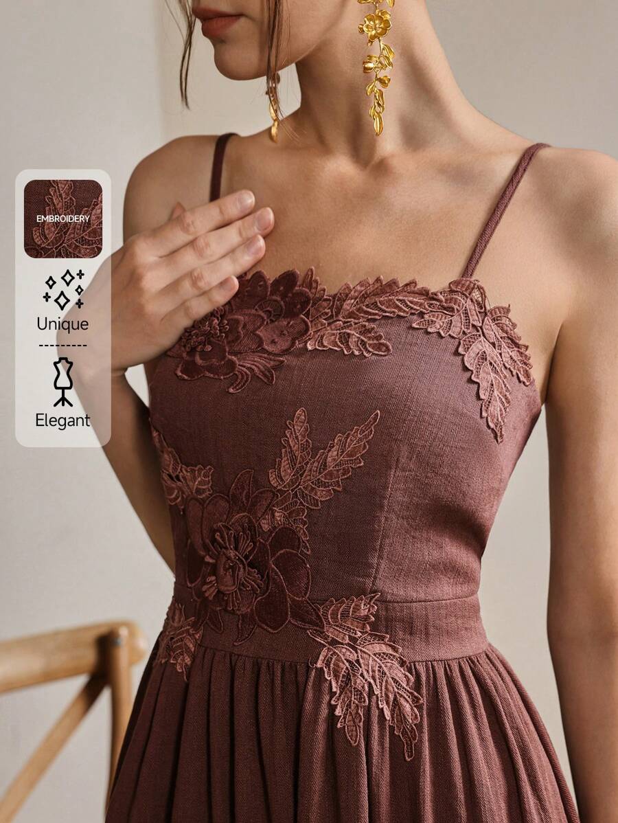 Anewsta Elegant, Casual, Vacation Women's Holiday Vacation Slip Dress With 3D Floral Decor Hem ...