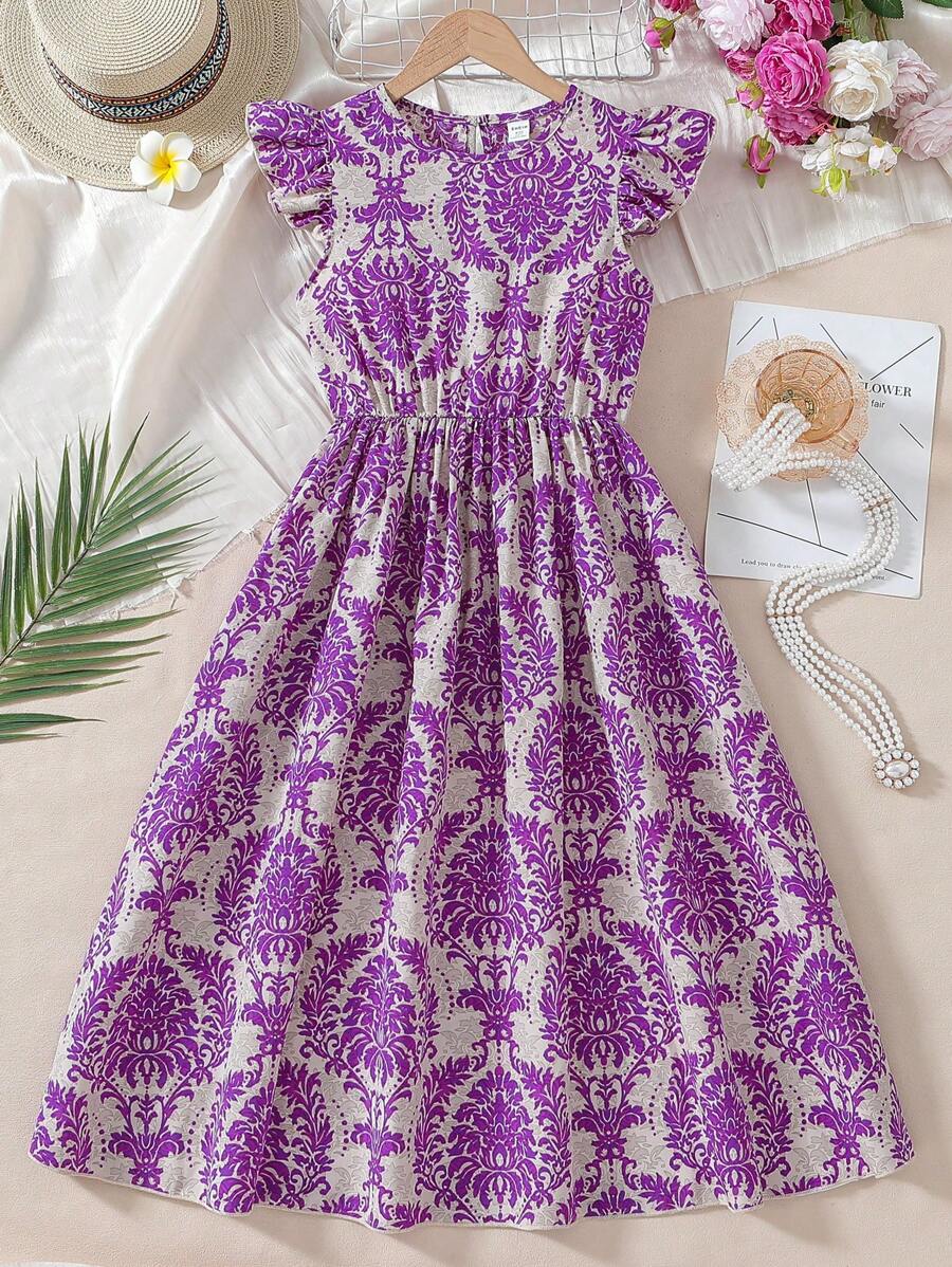 WESTFADE Young Tween Girl Casual Vintage Floral Print Cap Sleeve Waist ...