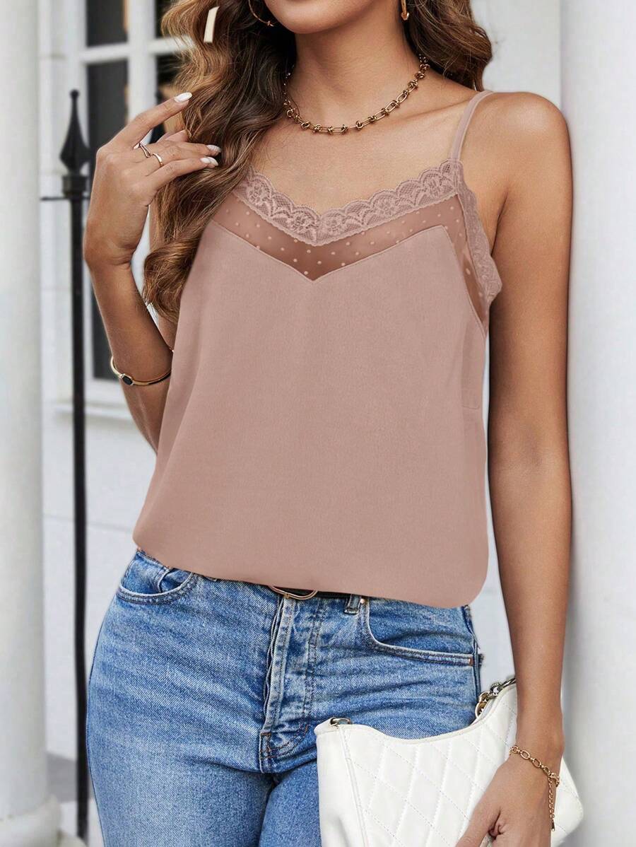 SHEIN Clasi Lockeres Damen-Camisole mit kontrastierendem Netzstoff und ...