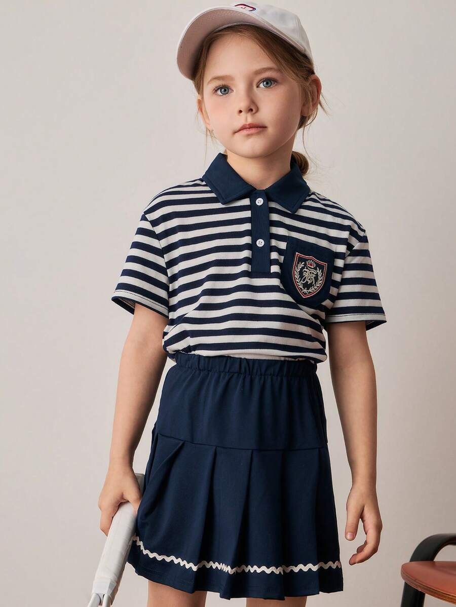 PrepCrw PrepCrw Young Girls College Style Black & White Striped Polo T ...