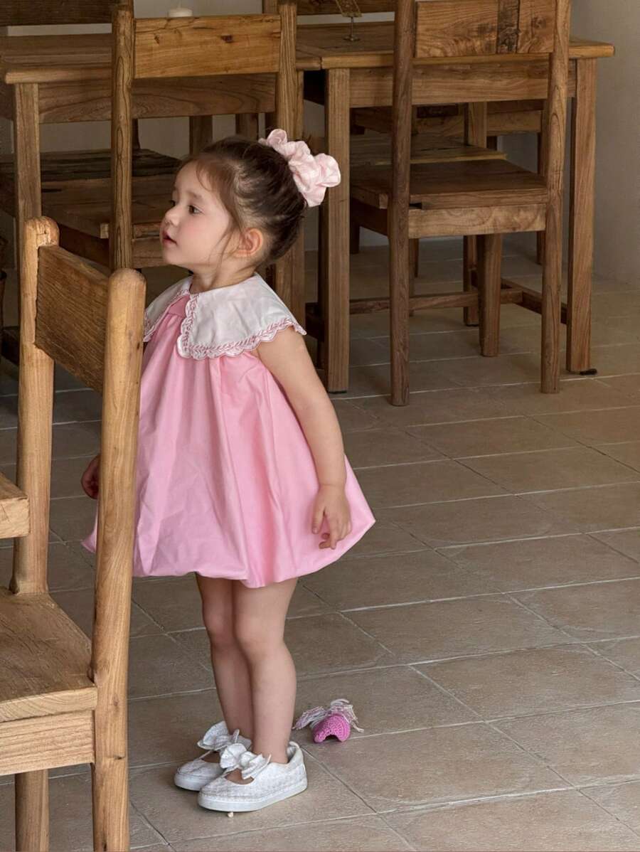 SHEIN Vestido sin mangas con cuello Peter Pan bordado en color rosa ...