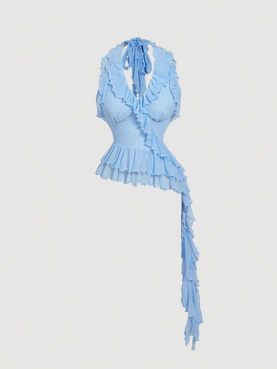 SHEIN MOD Blue Ruffle Tiered Backless Camisole Top | SHEIN USA