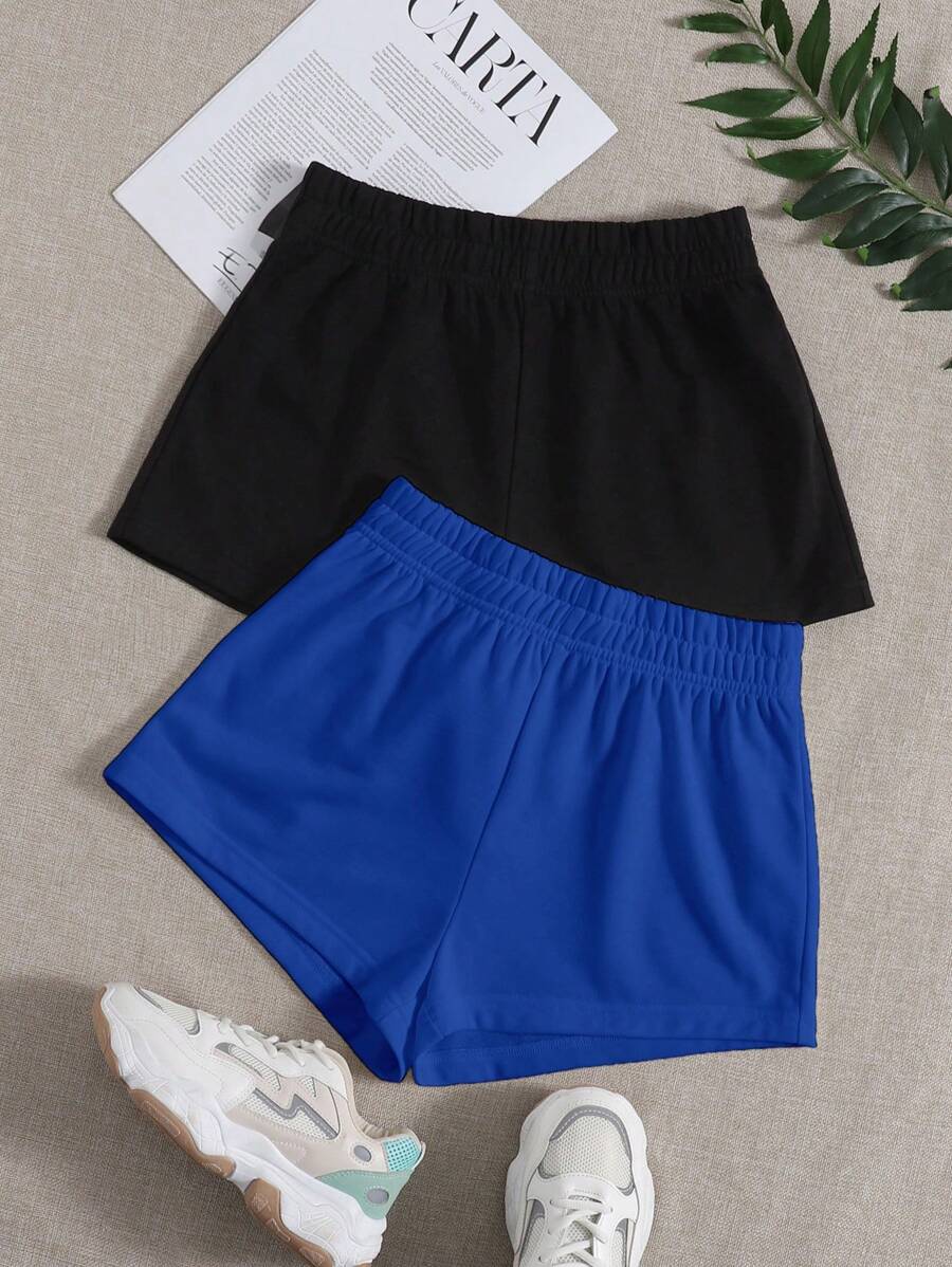 SHEIN EZwear 2 Packs Solid Elastic Waist Track Summer Shorts,Comfy ...