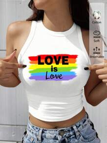 SHEIN EZwear LGBT Pride Month "LOVE IS LOVE" Regenbogenflaggen-Print ...