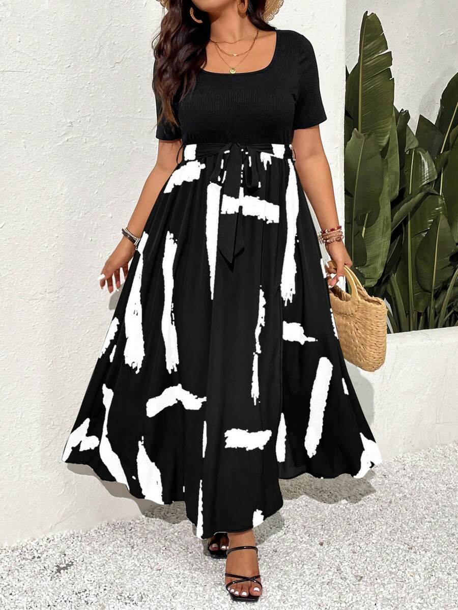 SHEIN Frenchy Plus Size Solid Color Leopard Patchwork Simple Daily ...