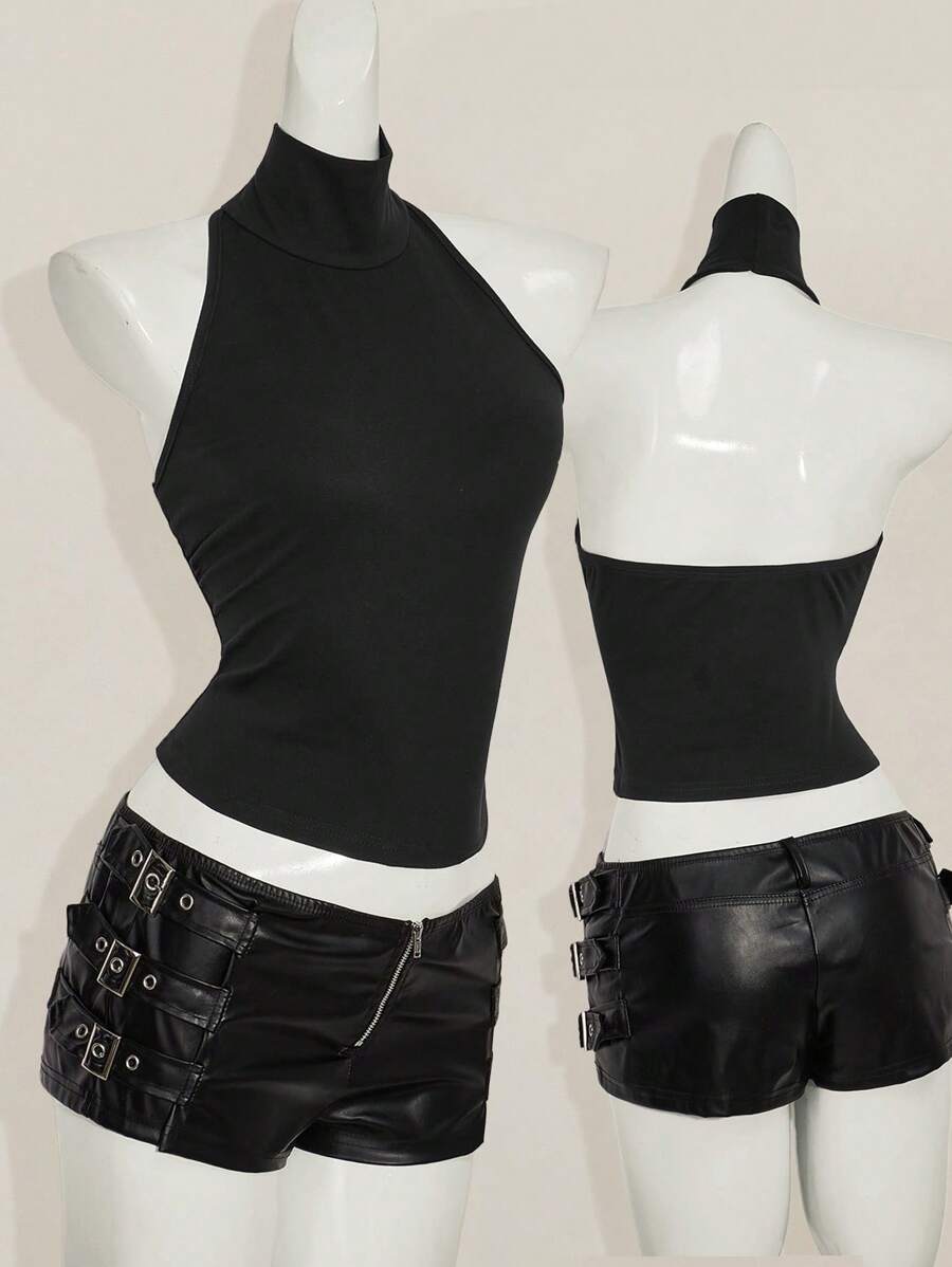 SHEIN ICON Women's Solid Color Concert Outfits Sexy Backless Halter ...