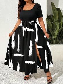 SHEIN Frenchy Plus Size Solid Color Leopard Patchwork Simple Daily ...