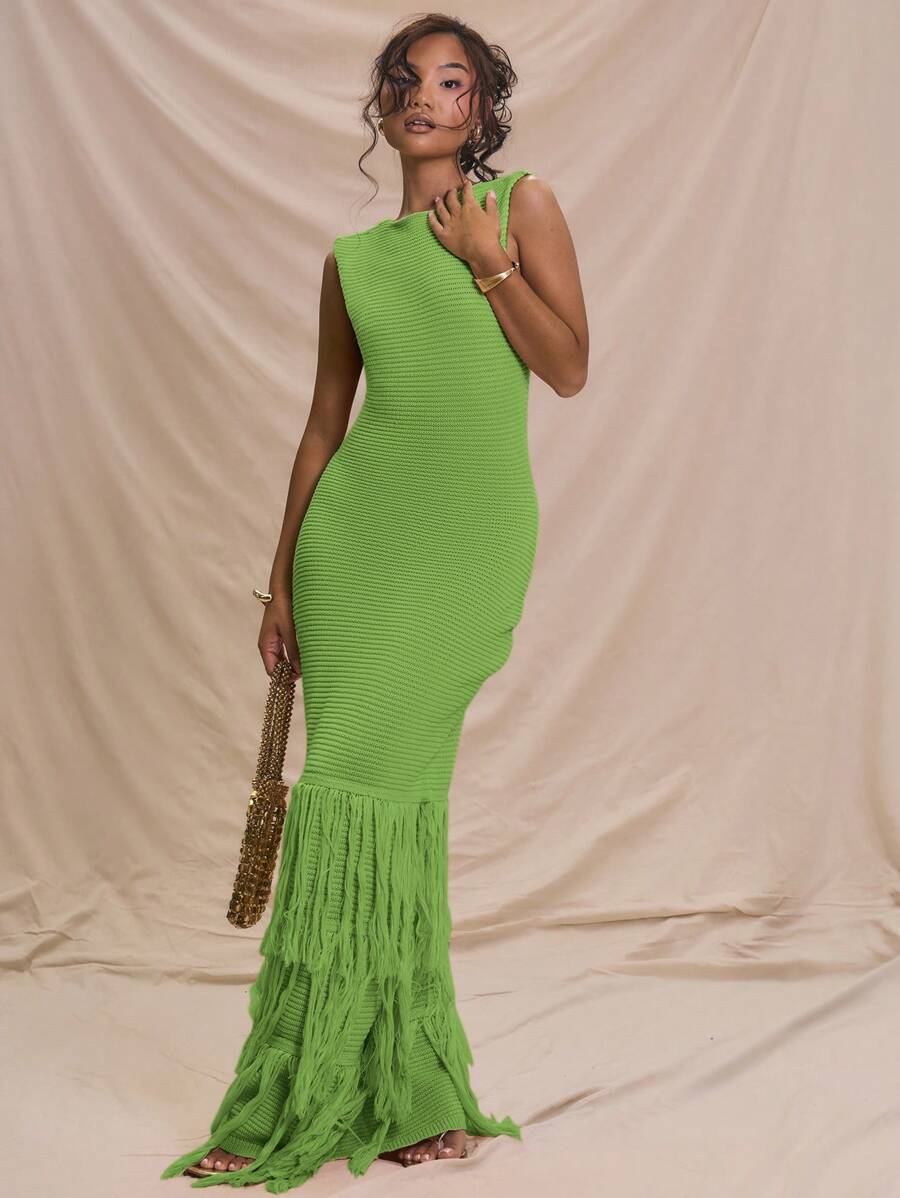 MUSERA Sleeveless Ribbed Maxi Dress Fray Hem Detail Summer Holiday ...