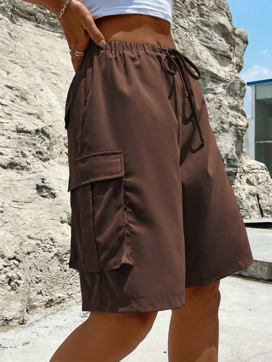 Flirla Women's Solid Color High Waist Tie Front Wide Leg Loose Casual ...
