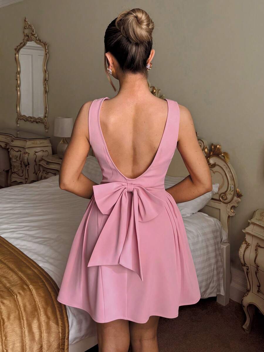 Glamine Women's Elegant White Sleeveless Backless Bowknot Waist Cocktail Dress, Suitable For ...