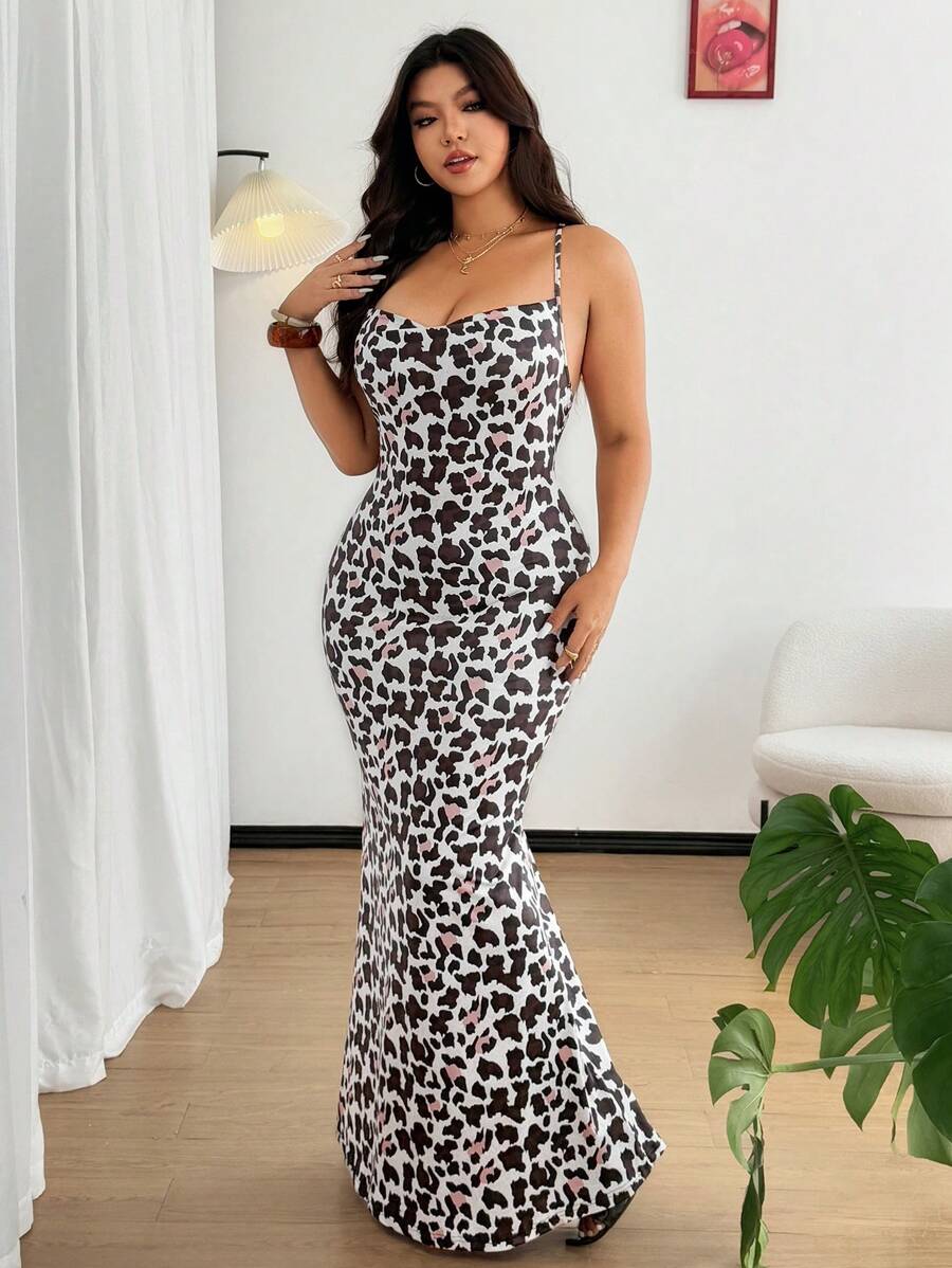 Celure Plus Size Leopard Print Slip Dress, Elegant Fashion Summer Dress ...