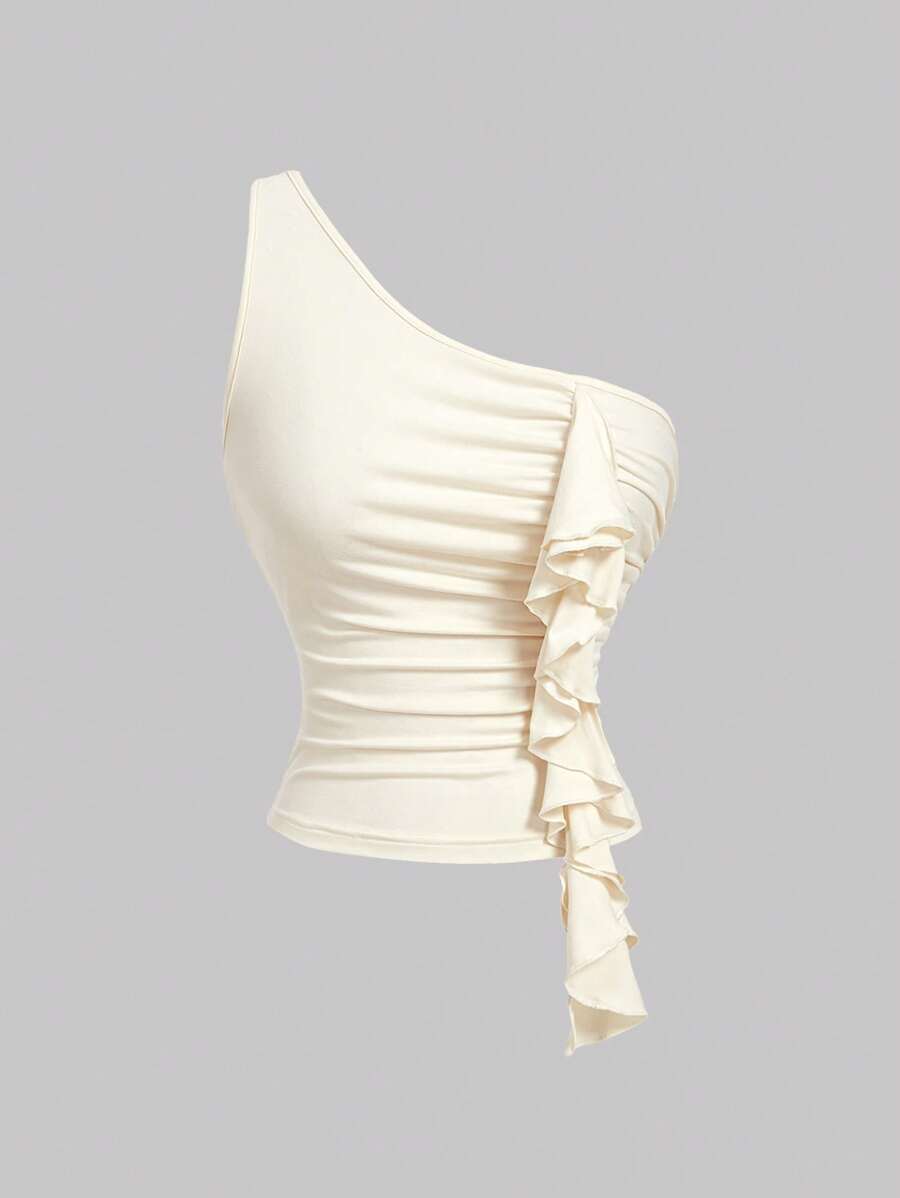 SHEIN MOD Women's Apricot One Shoulder Tank Top, Music Festival Outfit ...