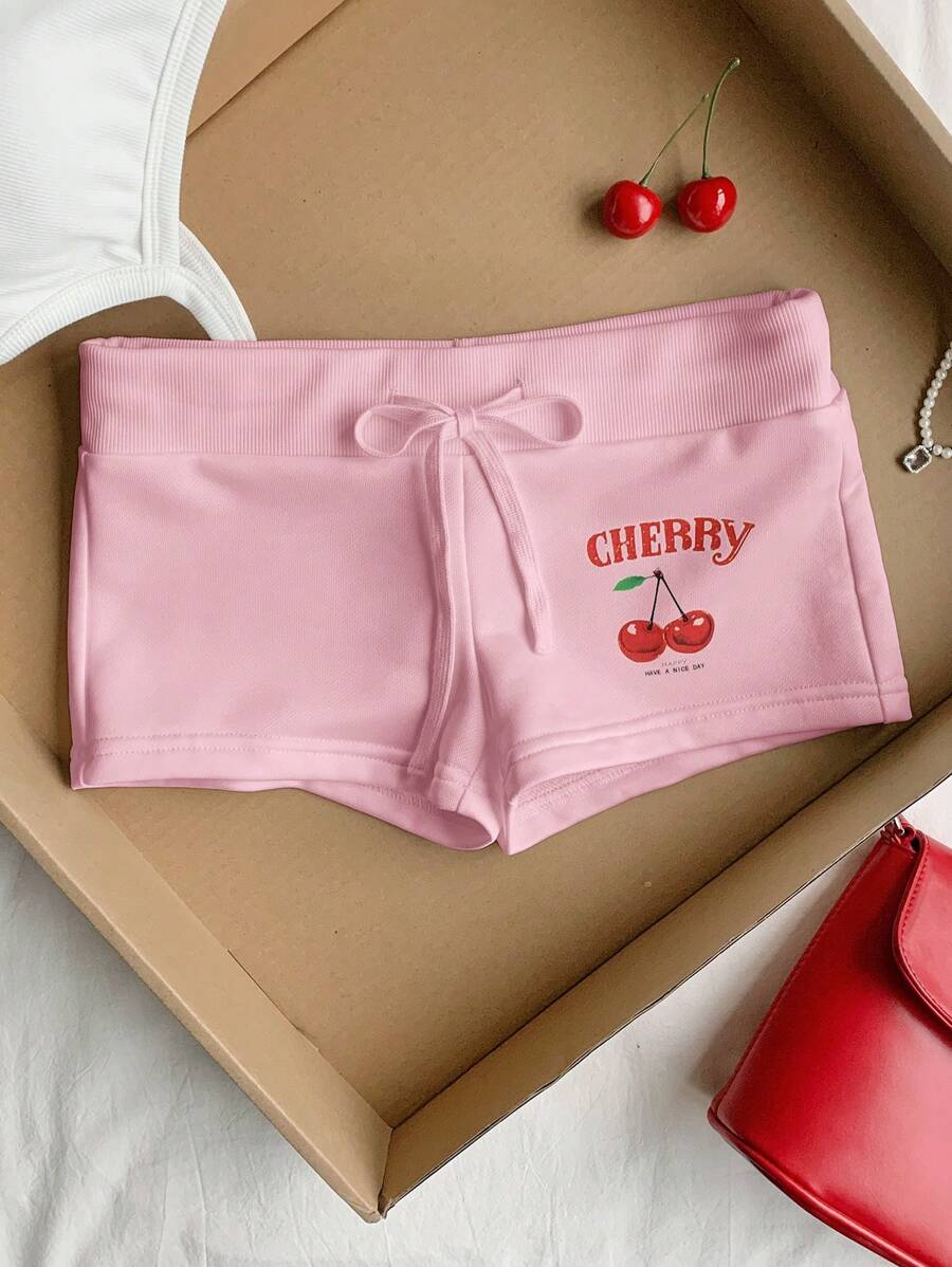 Comfortcana Lightweight Pink Cherry Pattern Drawstring Waist Fitted ...