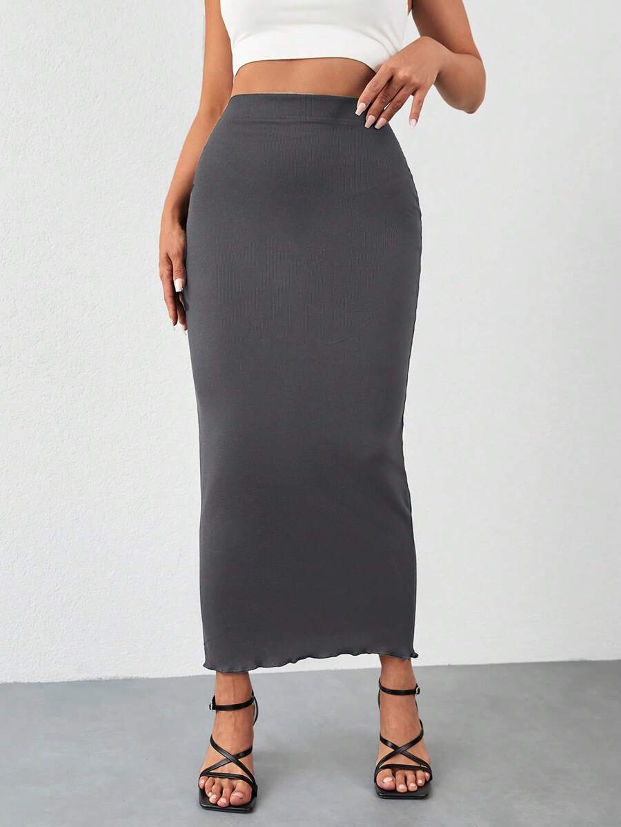 Women High Waist Long Elegant Slim Fit Solid Color Midi Skirt | SHEIN USA