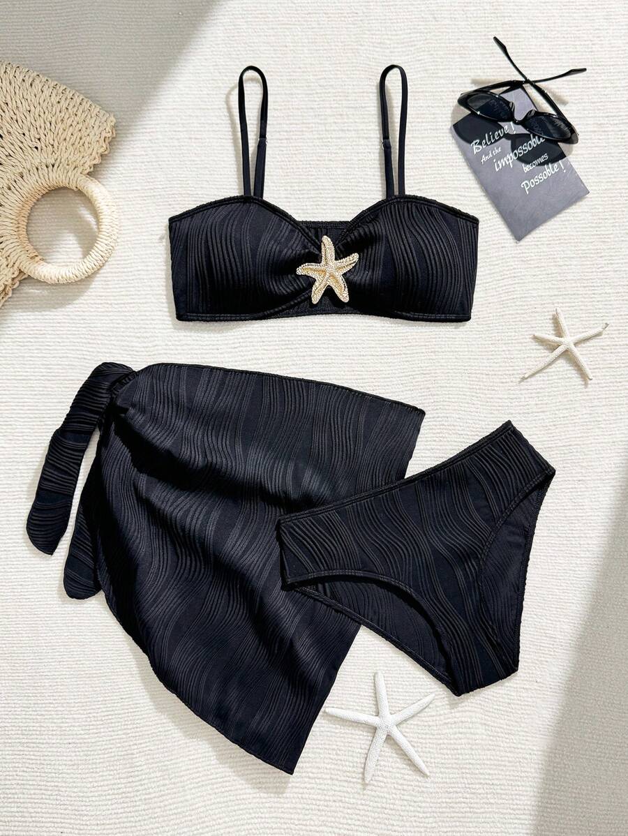 Teen Girls' Summer Vacation Beach Textured Strappy Bikini Set With ...