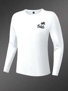 Men Letter & Plant Printed White Long Sleeve Rash Guard | SHEIN USA