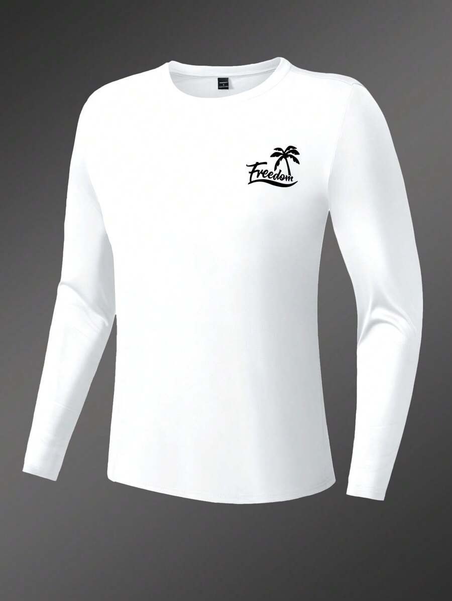 Men Letter & Plant Printed White Long Sleeve Rash Guard | SHEIN USA