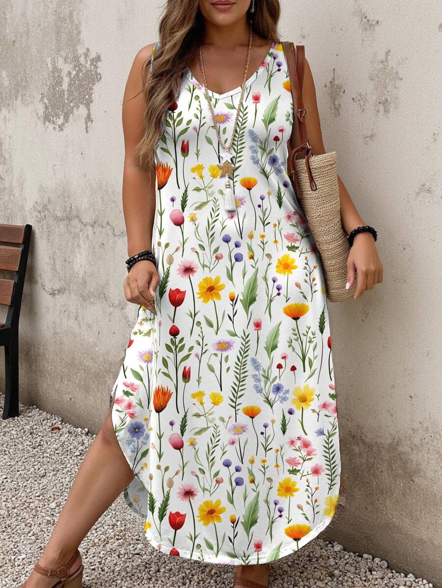 INAWLY Solva Plus Size Floral Allover Print Vacation Casual Dress ...
