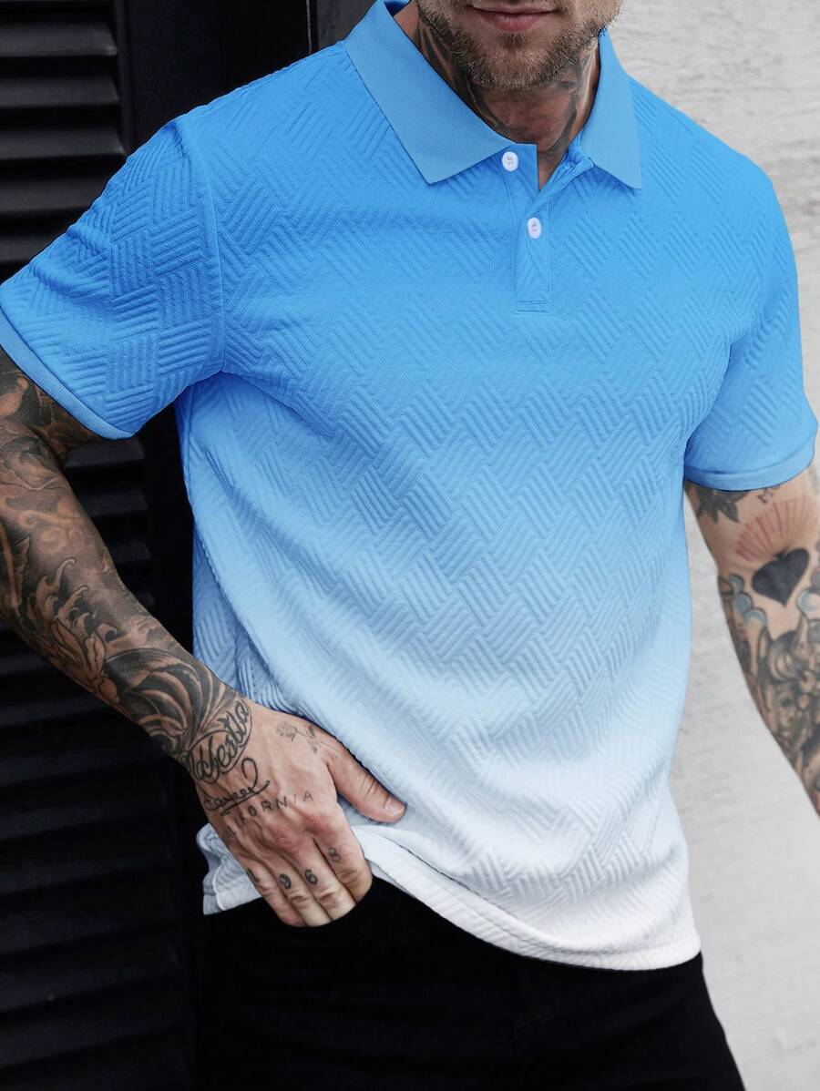 Manfinity Homme Men's Casual Gradient Texture Short Sleeve Polo Shirt ...