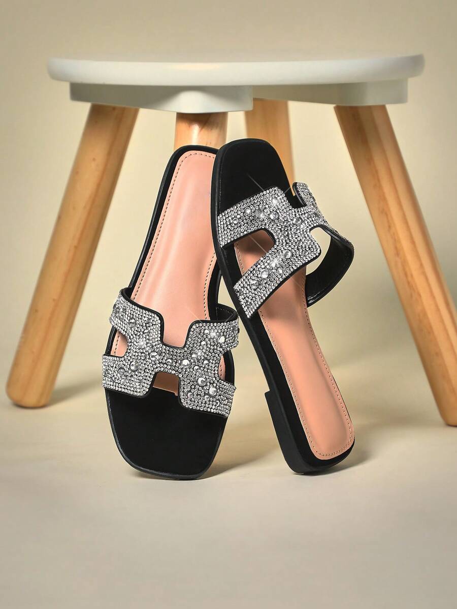 Mini mi Kid's Black Crystal Slides-Multi-Facet Rhinestones & French ...