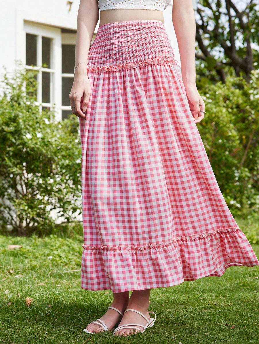 SHEIN Unity Cute Plaid Cinched Waist Loose Flowy A-Line Skirt Rave ...