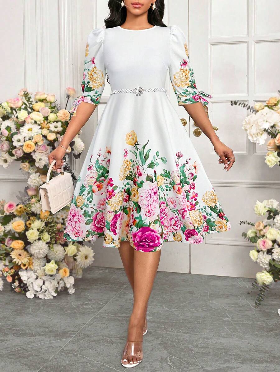 SHEIN Lady Blue Printed Fitted Women's Dress Church Women Clothes A ...