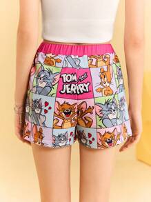 TOM & JERRY X SHEIN Elastic Band Rose Pink Contrast Waistband ...