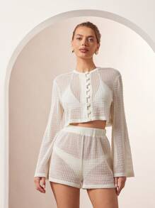 L'Amorae Crochet Button Down Sheer See Through White Summer Top, Beach ...