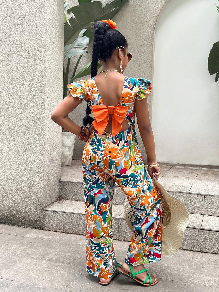 SHEIN Leap Crew Tween Girls Casual Vacation Backless Contrast Bowknot ...