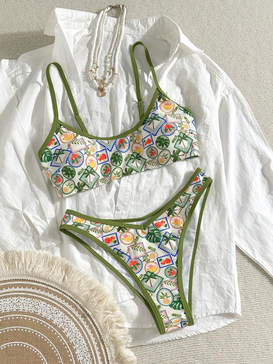 Swim Mod Women's Random Print Spaghetti Strap High Cut Swim Shorts 2 ...