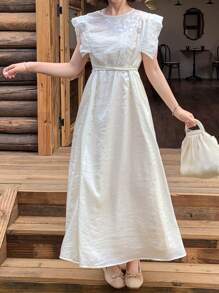 FRIFUL Women's Vacation Lace Embroidery Patchwork Sleeveless Long Dress ...