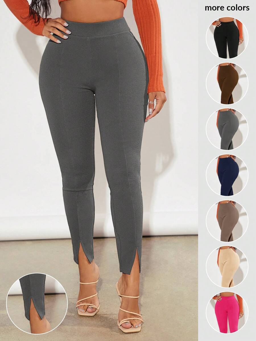 Radiana Solid Split Hem Leggings | SHEIN USA