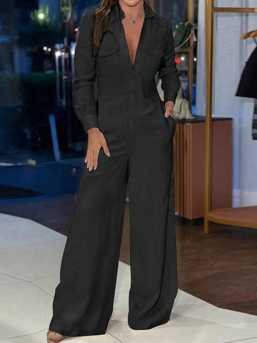 INAWLY Women's Solid Color Long Sleeve Fashionable Jumpsuit Suitable ...