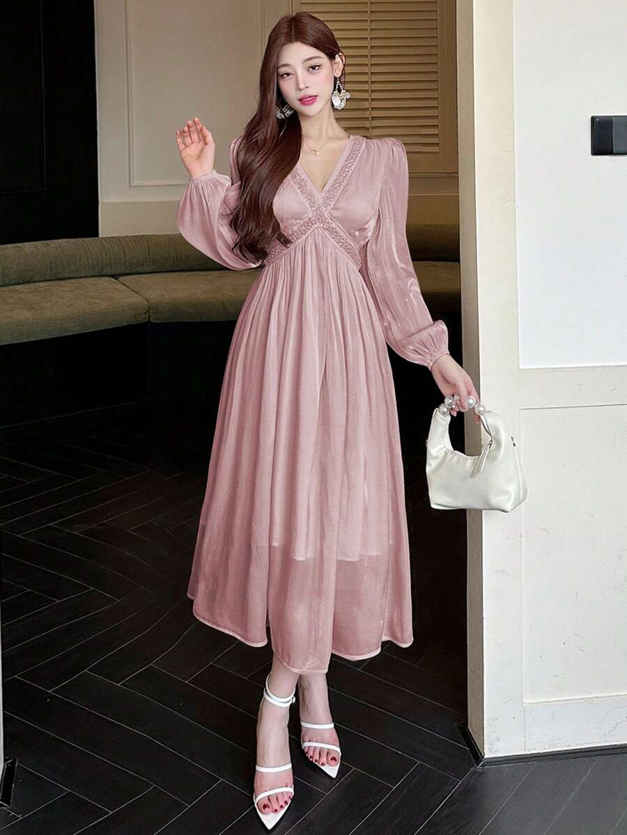 DAZY New Spring Muse Ruched Waist Long Dress, Elegant Cocktail Gown For ...