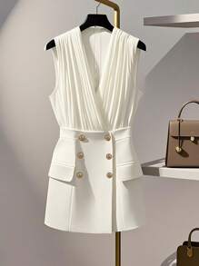 GlowEve Women's Spring/Summer Fashion Elegant Sleeveless V-Neck Pleated ...