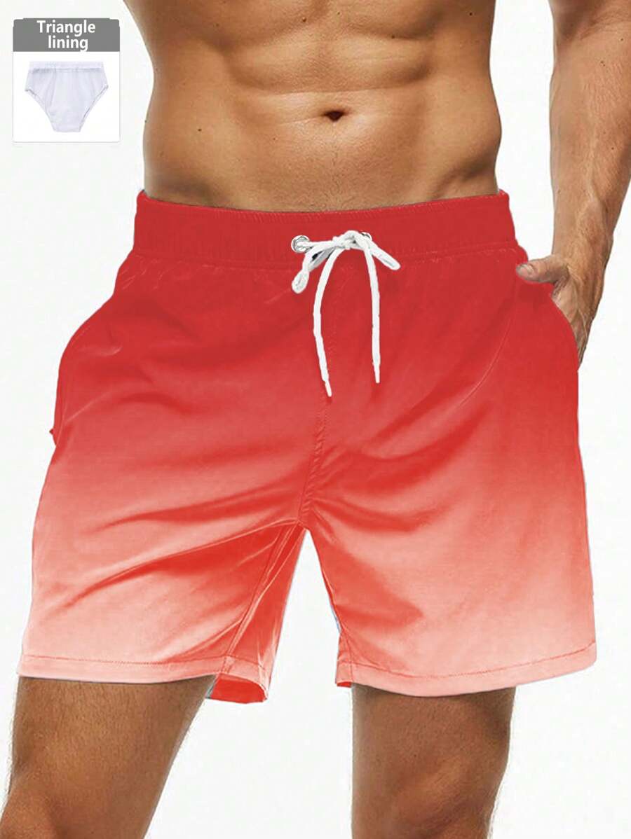 Manfinity Swimmode Men's Gradient Color Drawstring Swim Trunks, Fashion ...