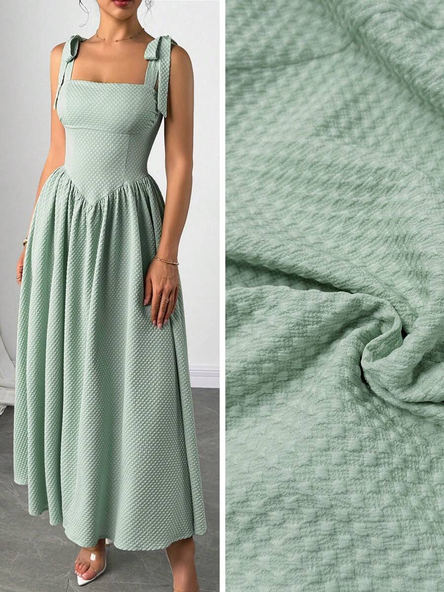 Luneh Green Textured Waist Maxi Dress, Romantic & Casual For Summer ...
