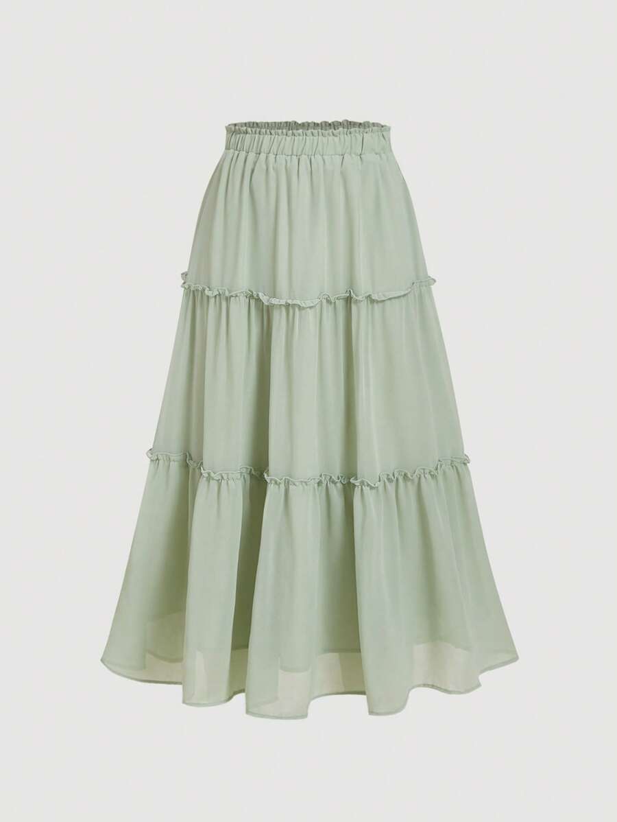 SHEIN MOD Ruffle Skirt Boho Long Skirt Break Solid Frill Trim Ruffle ...