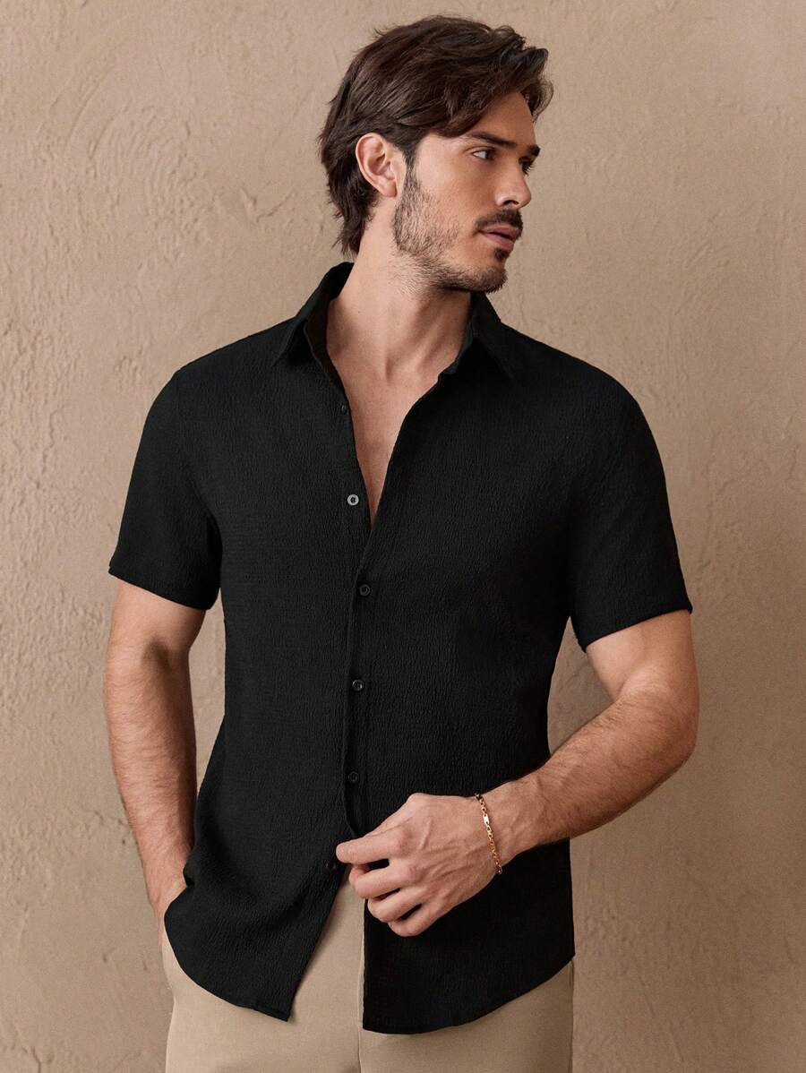 HIMLAND Men Solid Button Front Shirt | SHEIN USA