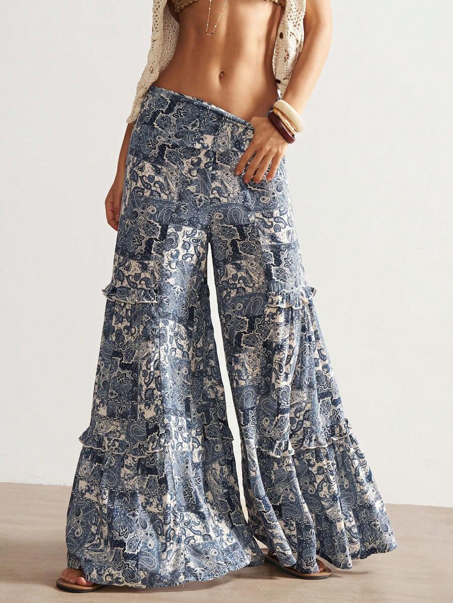 Bohemela Women's Boho Paisley Print Ruffled Wide Leg Pants, Summer ...