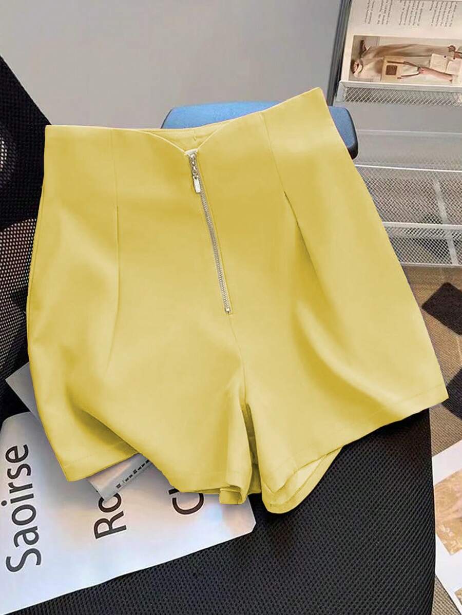 Franclia Fashionable Versatile Metal Zipper Front Mid-Rise Casual Women ...