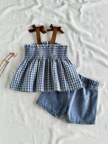 Vintaside Kids Baby Girls Summer Blue & White Plaid Camisole Top And ...
