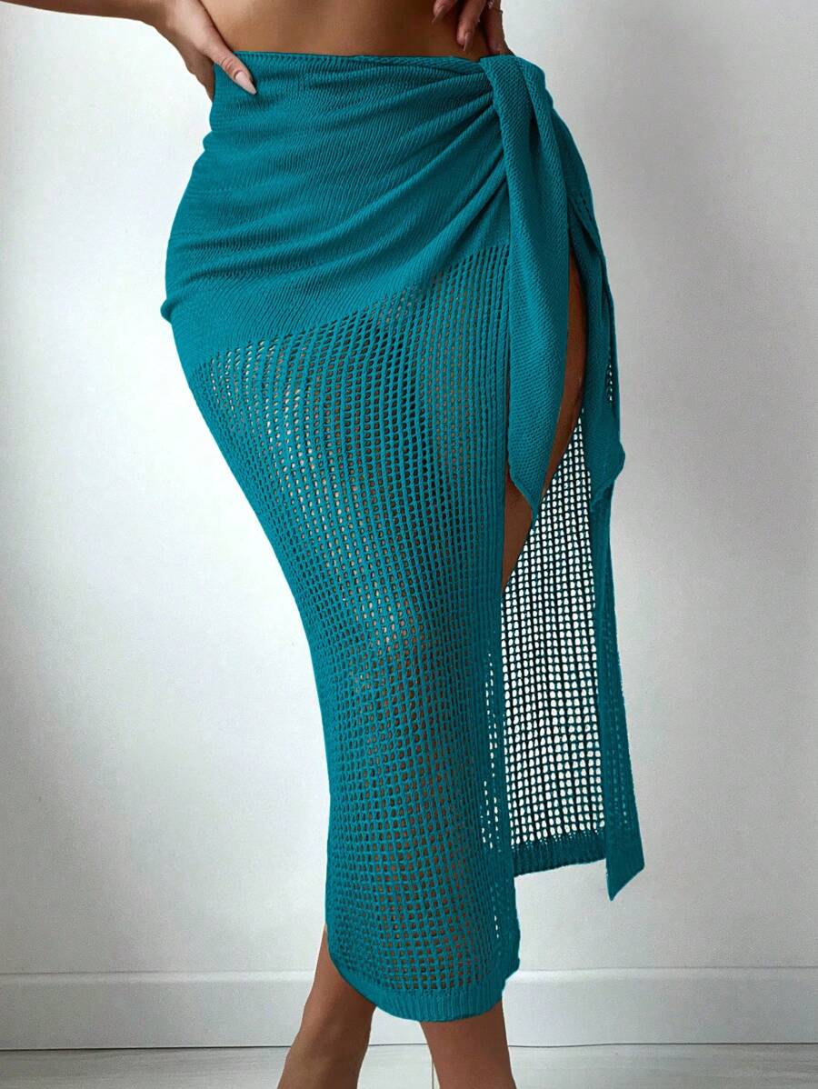 SHEIN Swim Women's Solid Color Knotted Waist Cover Up Skirt, For ...