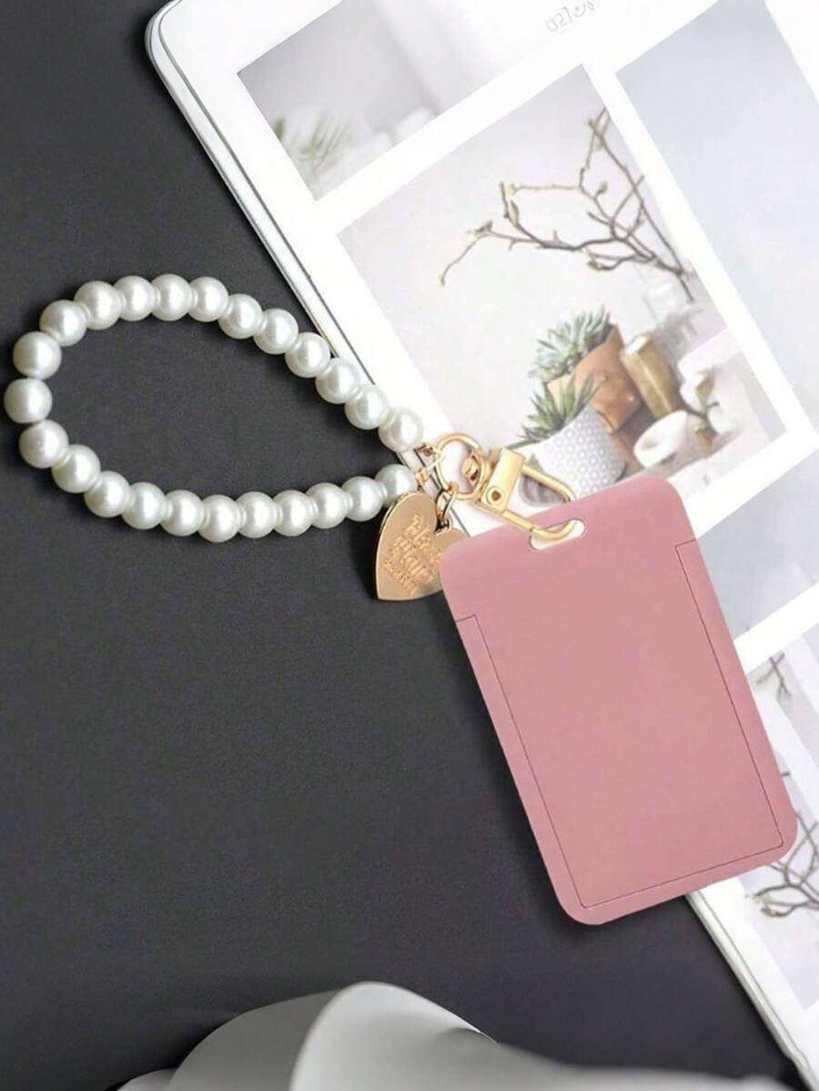SHEIN 1pc Macaron Abs Solid Color Push-Pull Card Holder With Faux Pearl ...