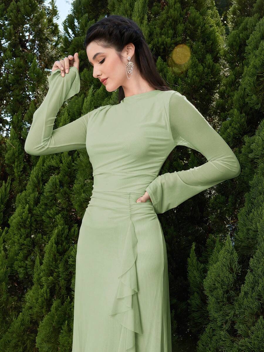 Modelyn Women's Elegant Solid Color Long Sleeve Dress | SHEIN USA