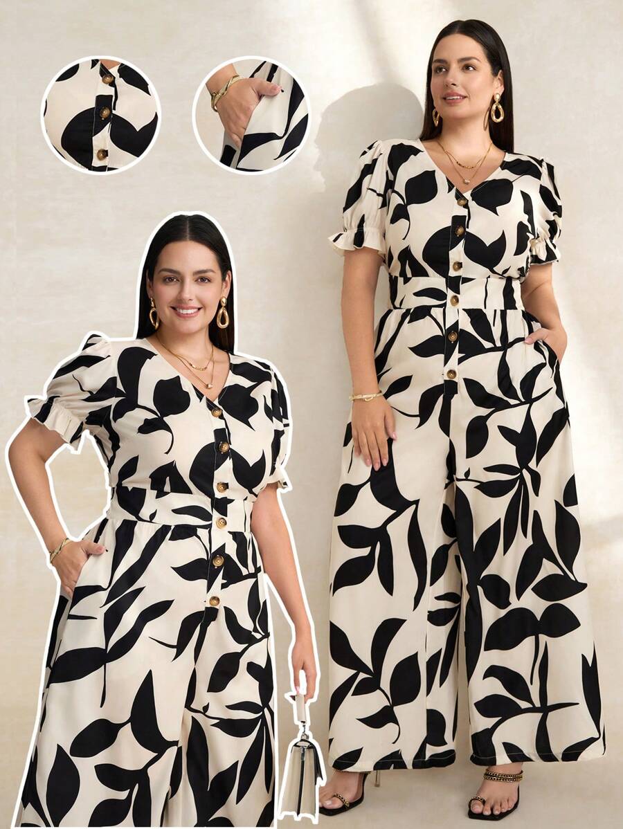 SHEIN Clasi Mono de verano talla grande para mujer, mono maxi de manga ...