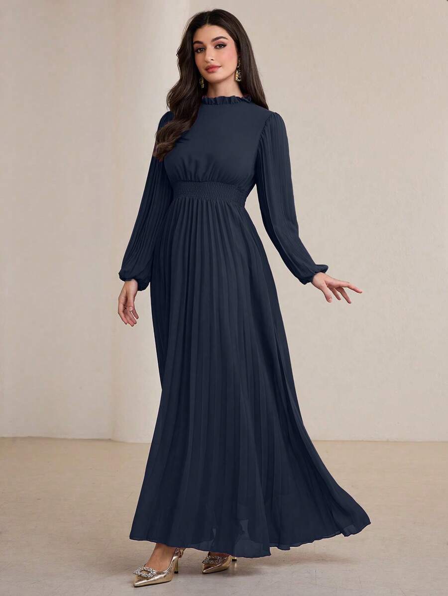 Graceveil Women's Stand Collar Ruched Waist Dress With Bishop Sleeves ...