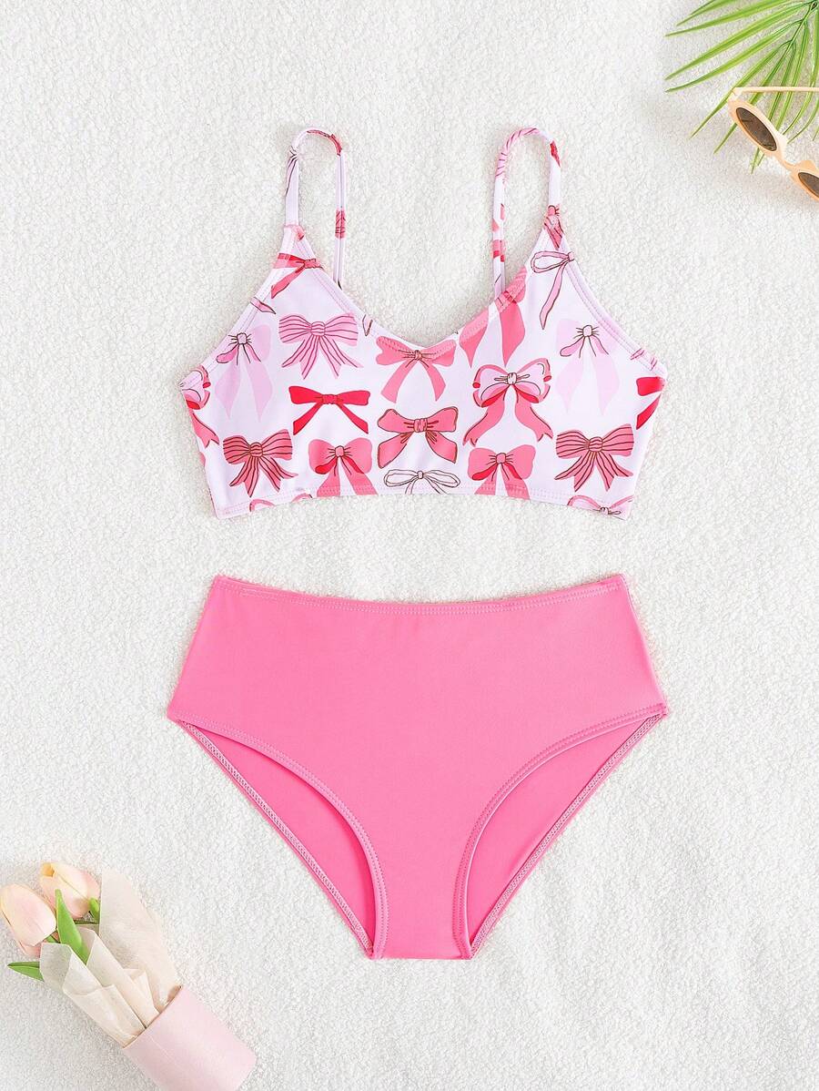 Tween Girl Solid Color Tankini Swimsuit Set | SHEIN USA