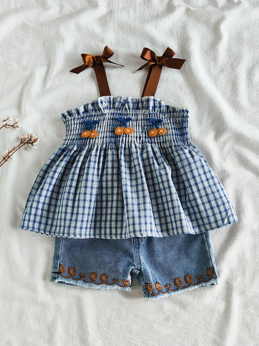 Vintaside Kids Baby Girls Summer Blue & White Plaid Camisole Top And ...
