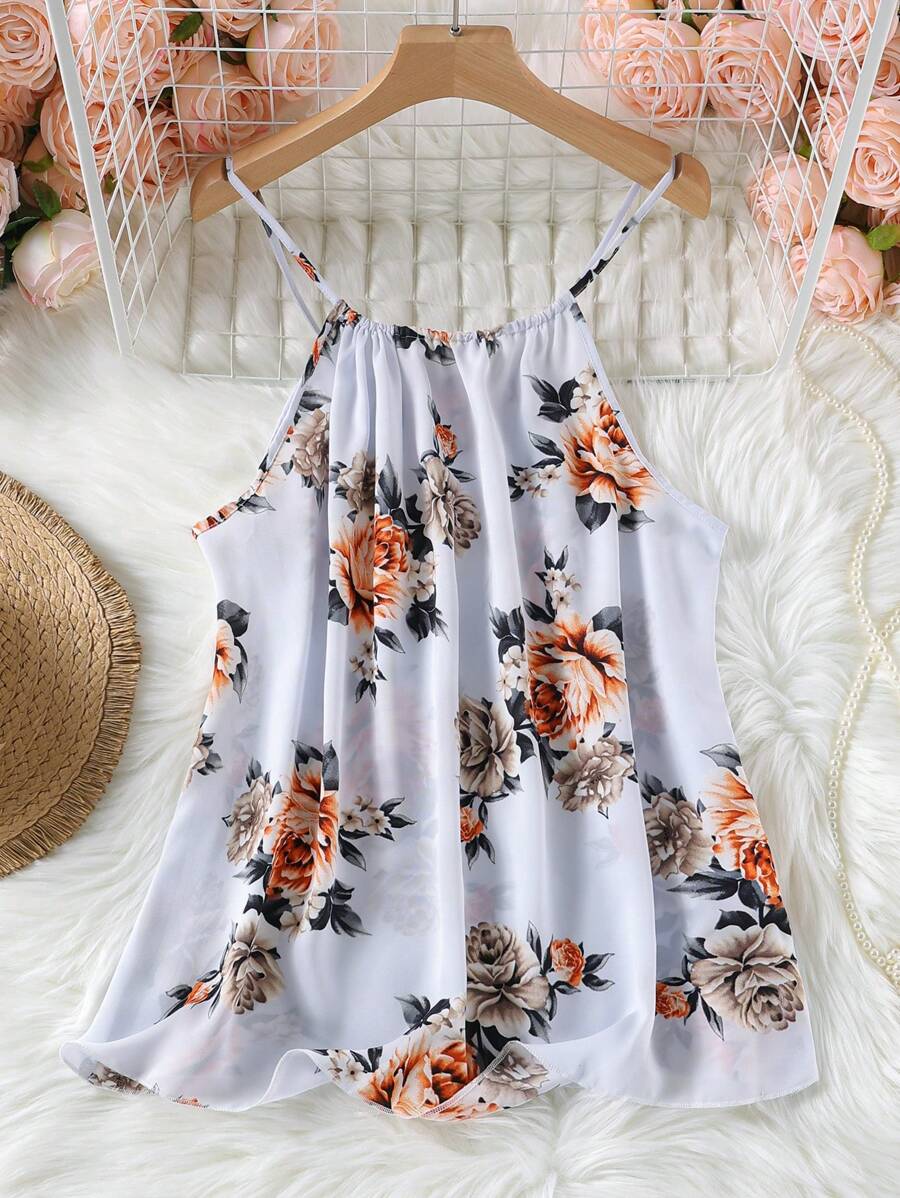 SHEIN LUNE Plus Size Floral Print Cami Top, Versatile Summer Spring ...